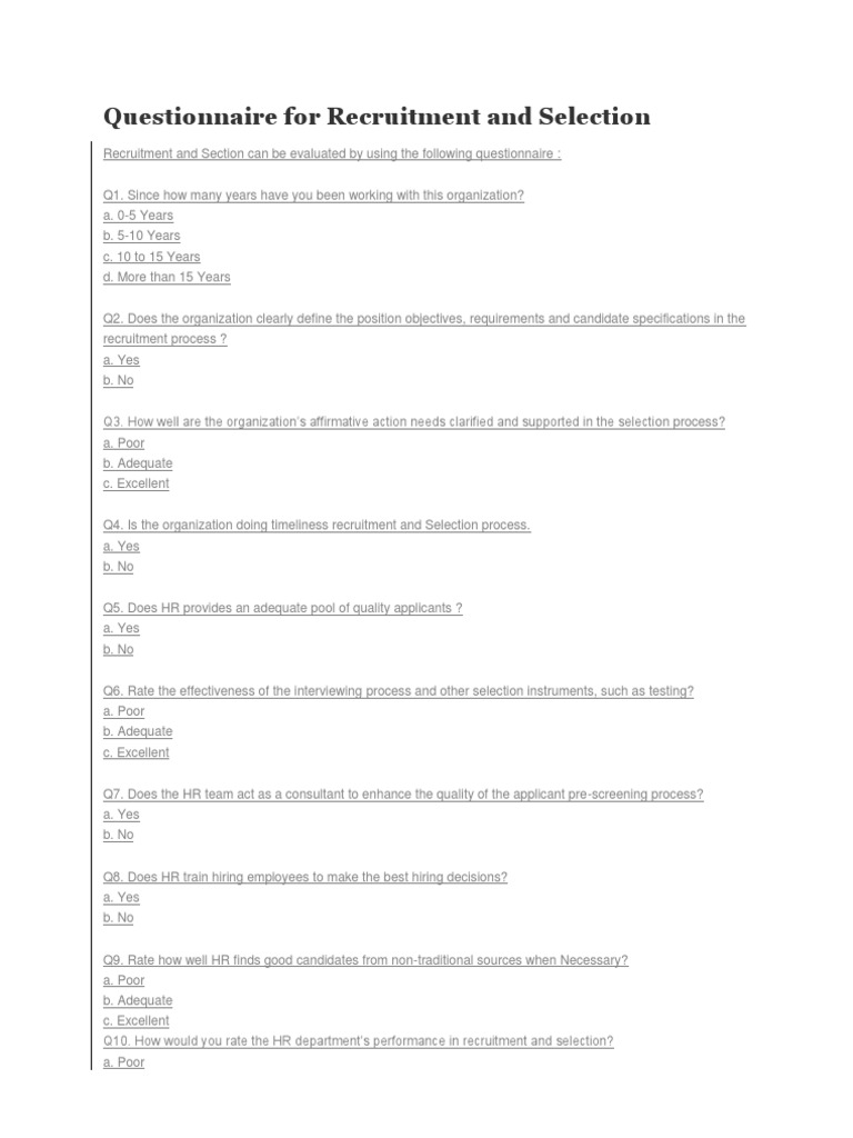 Questionnaire For Recruitment and Selection | PDF | Systems Psychology ...