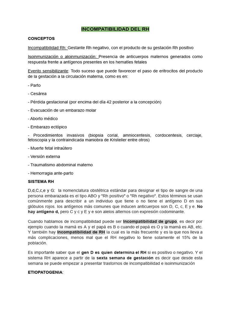 Incompatibilidad Del RH | PDF | El embarazo | Feto