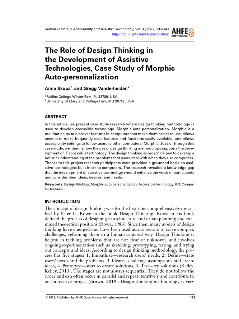 The Role of Design Thinking in The Development of Assistive ...