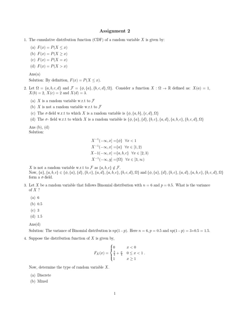 NPTEL Stats Assignment-2 | PDF | Probability Density Function | Random ...