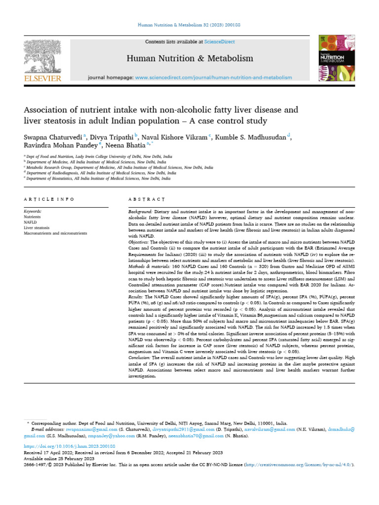 Association of Nutrient Intake With Non Alcoholic Fatty Liv 2023 Human ...