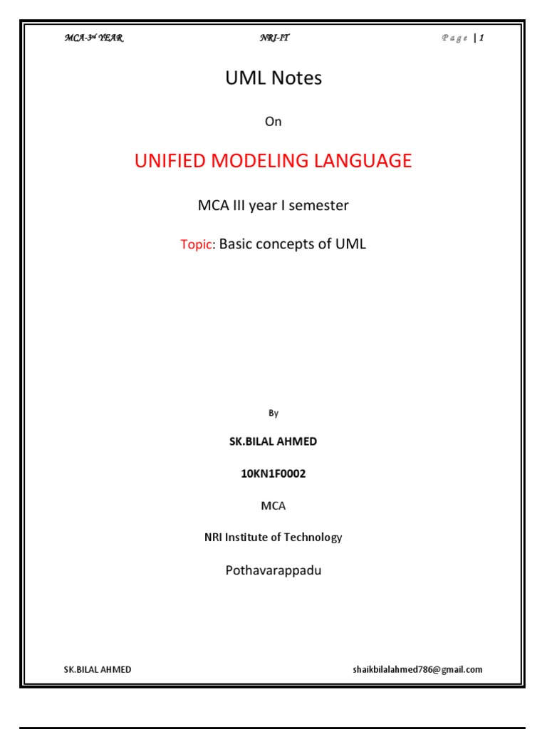 Uml Notes by Shaik Bilal Ahmed | PDF | Unified Modeling Language ...