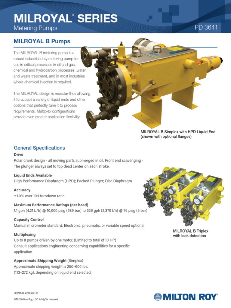 MILROYAL B Metering Pump Overview | PDF | Pump | Valve