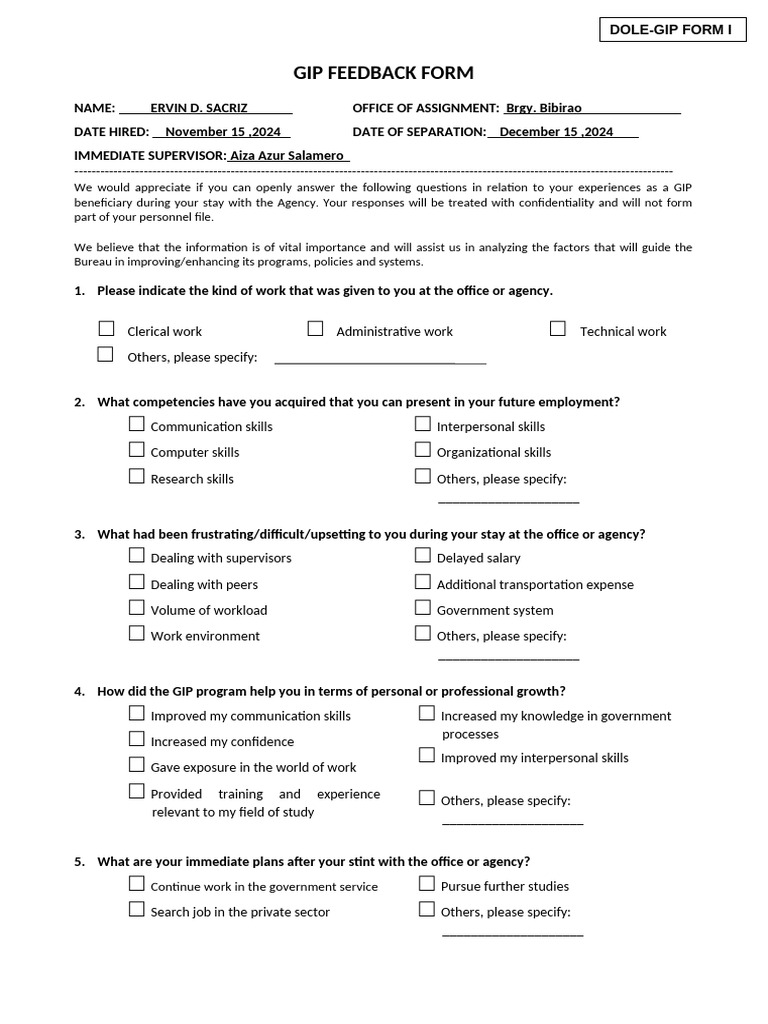 Gip Feedback Form | PDF
