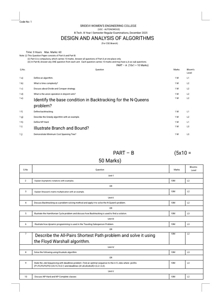 DAA Model Paper-2 | PDF | Mathematical Optimization | Computer Science