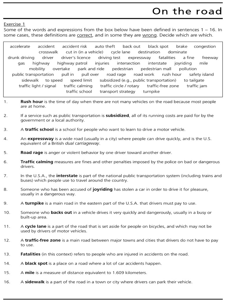 Traffic Safety Vocabulary Exercise | PDF | Traffic | Road