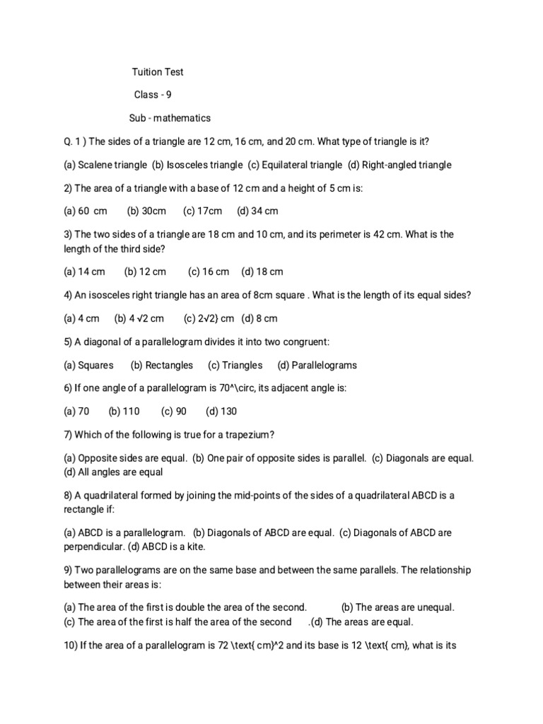 Tuition Test-WPS Office | PDF | Rectangle | Triangle