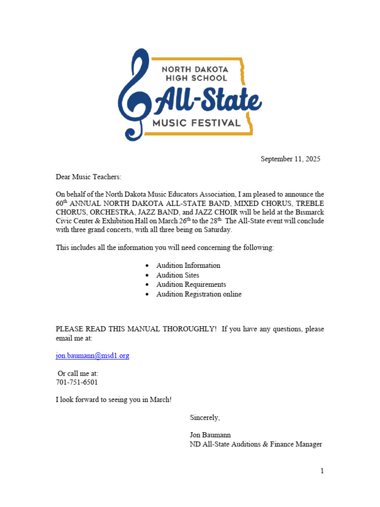 ND All-State Music Audition Details | PDF | Scale (Music) | Audition