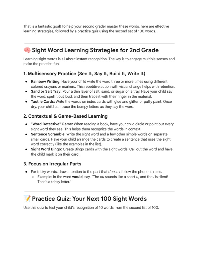 Effective Sight Word Strategies for 2nd Grade | PDF