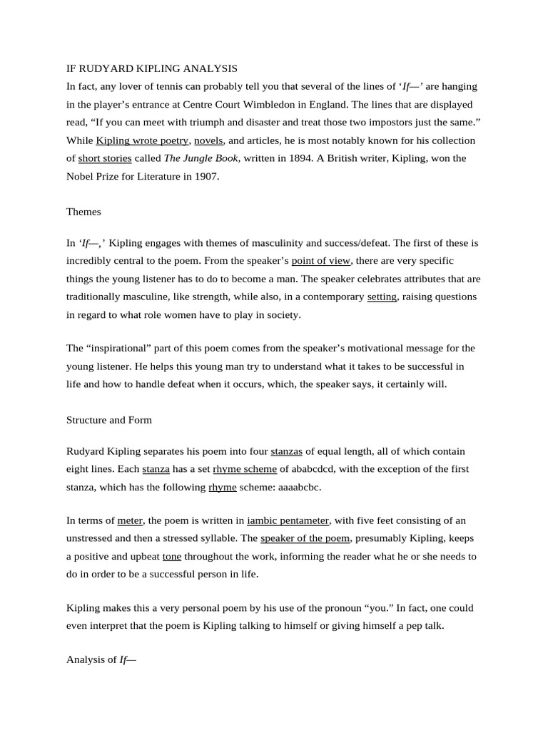 Analysis of Kipling's Poem "If—" | PDF | Poetry | Phonaesthetics