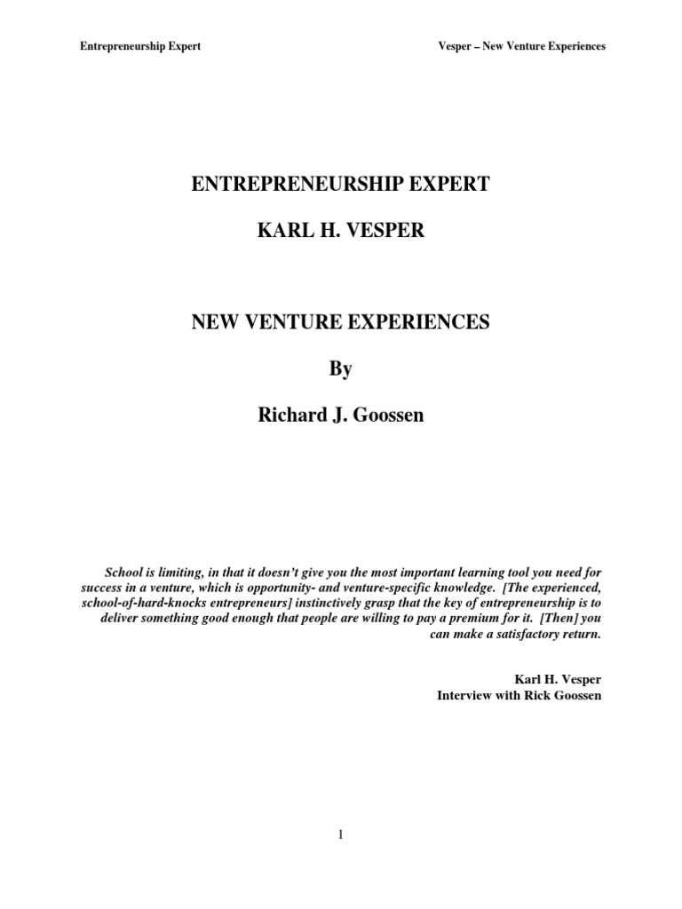 Entrepreneurship Expert Karl H. Vesper | Download Free PDF ...