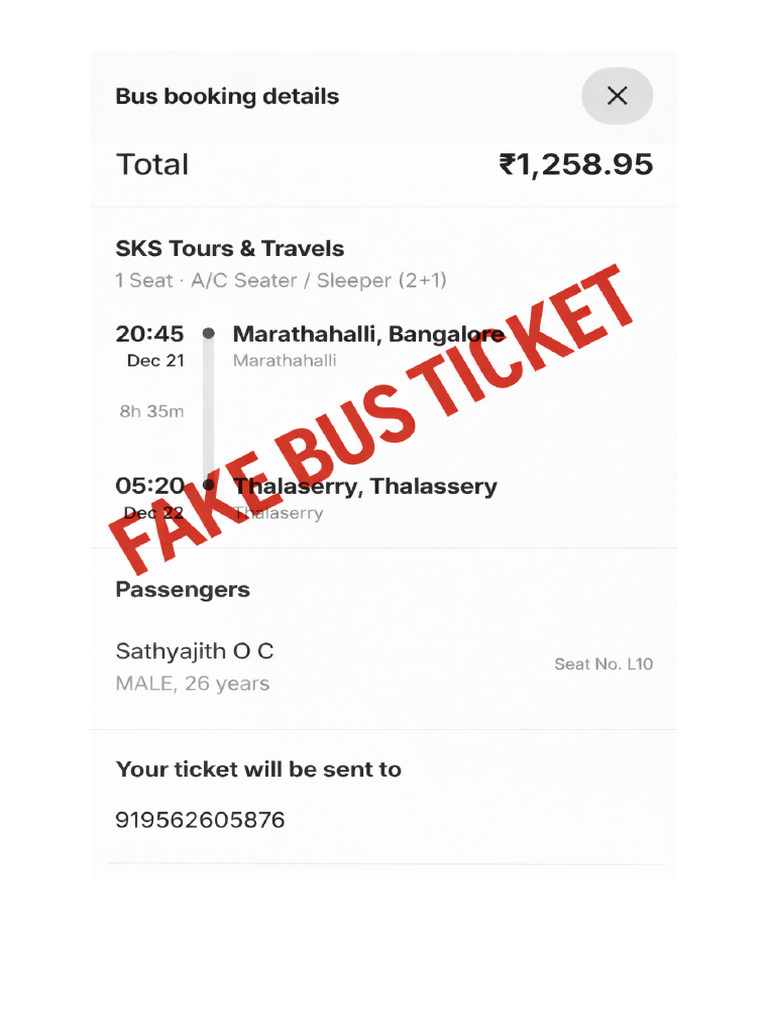 SAMPLE Redbus Ticket | PDF