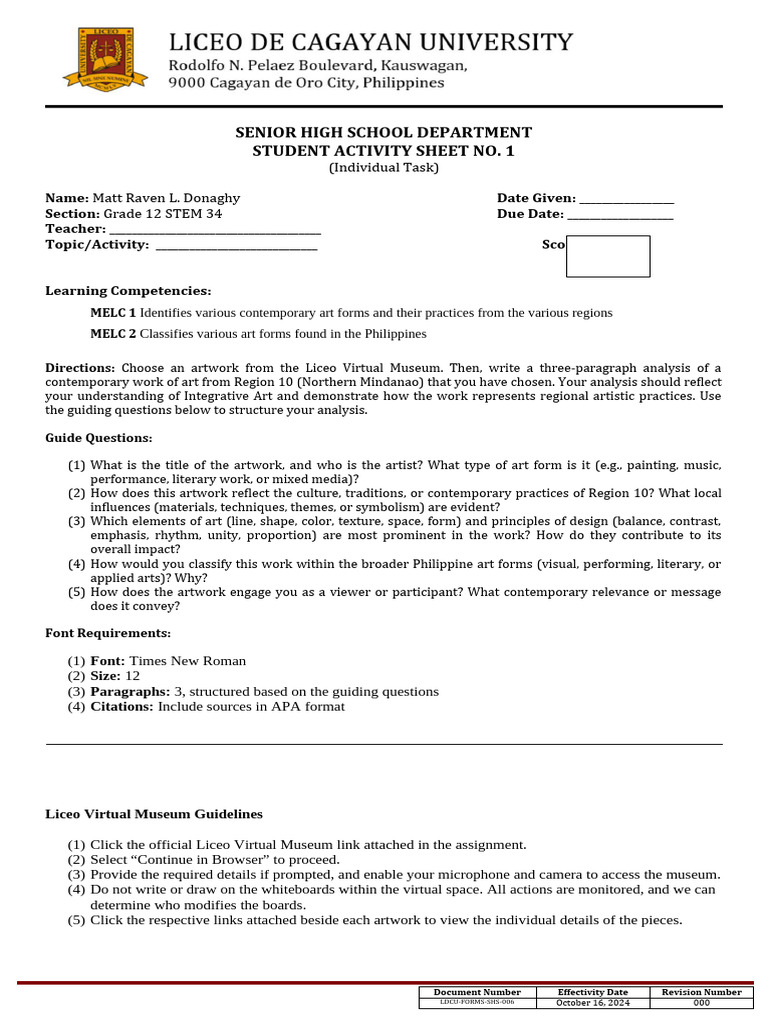 Matt Raven Donaghy - [Template] Activity Sheet 1 LDCU-ForMS-SHS-006 ...
