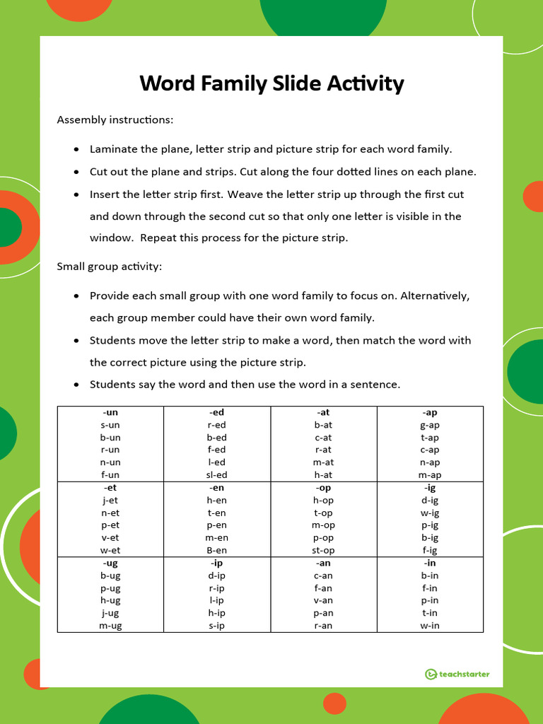 Word Family Slide Activity Adobe Reader | PDF