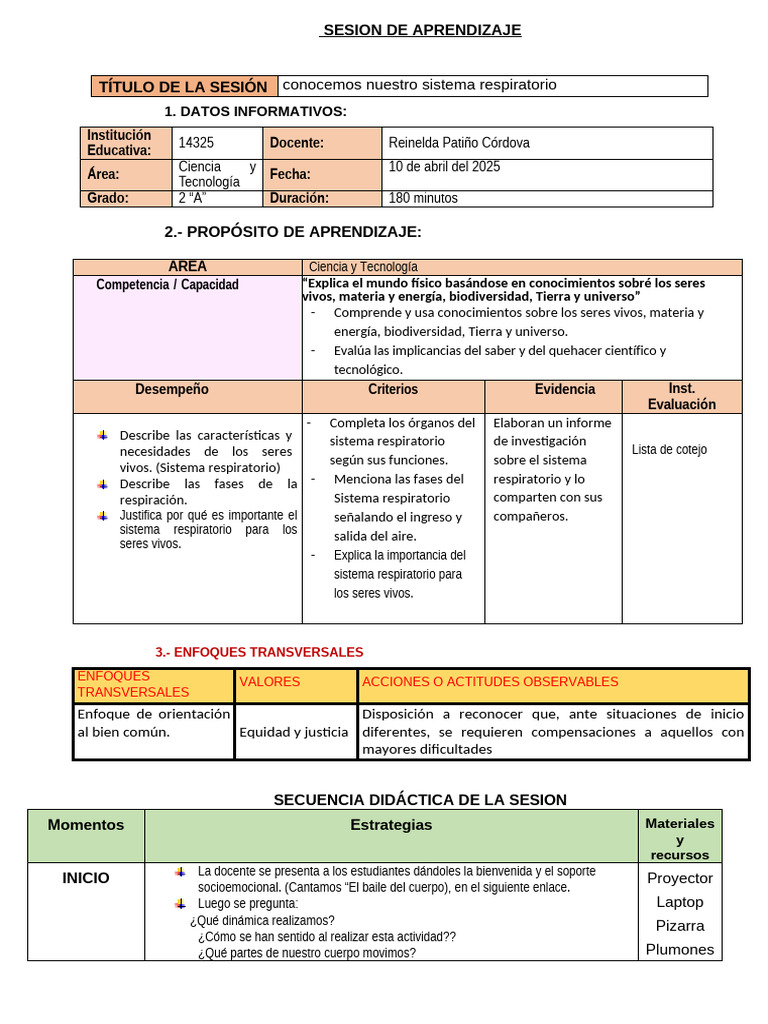conocemos nuestro sistema respiratorio | PDF | Aprendizaje | Sistema ...