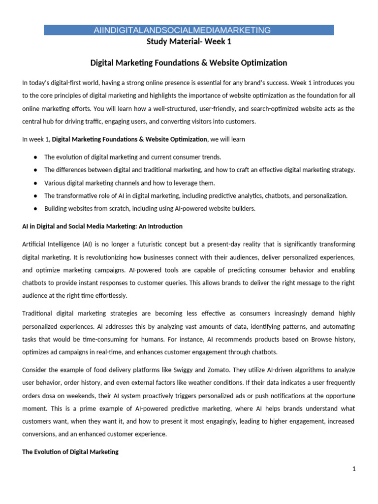 Week1 Study Material AIDSMM-merged (1) | PDF | Digital Marketing ...