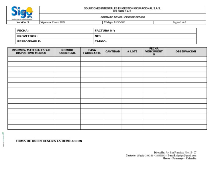 3. Formato de Devolucion de Pedido | PDF