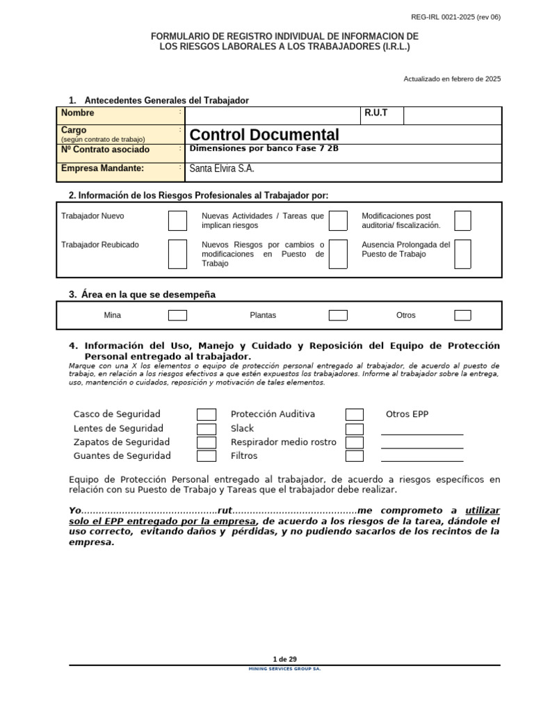 Formulario de Registro de Riesgos Laborales | PDF | Seguridad y salud ...
