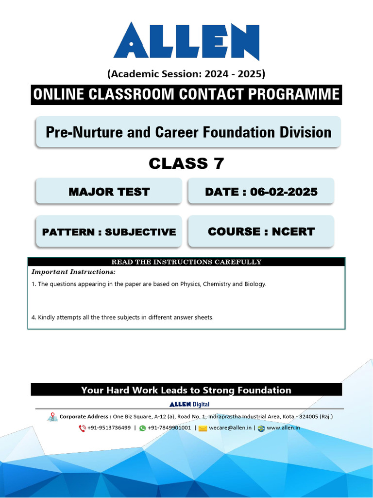 06-02 Major+Test-2 Science CL-07 Paper | PDF | Photosynthesis | Blood