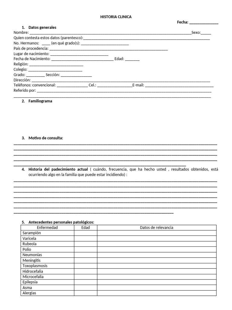 Formato Historia Clínica | PDF | Desorden hiperactivo y deficit de ...