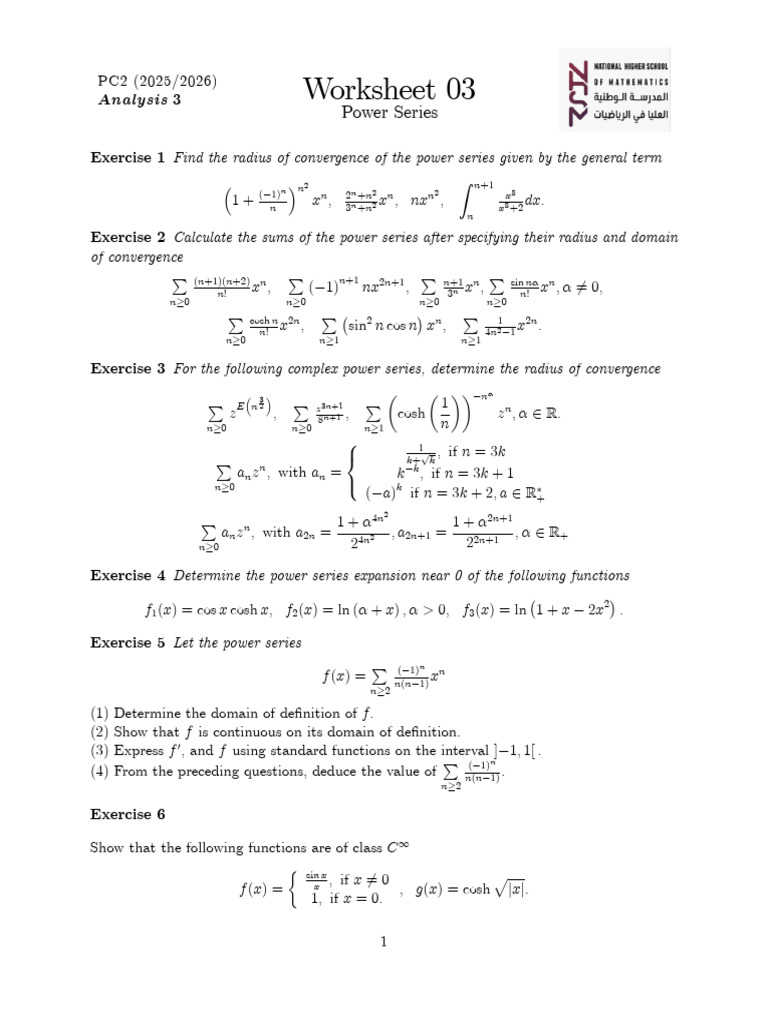 Worksheet 03 - Analysis III-2025-2026 V01 | PDF | Power Series | Mathematical Relations