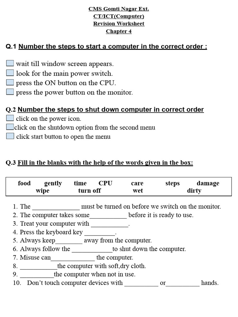Computer Revision Worksheet C-I CH - 4 | PDF