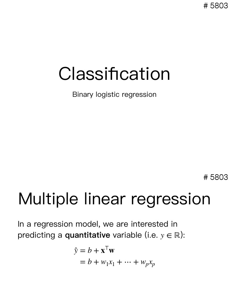 [7] Classification (I) | PDF | Regression Analysis | Logistic Function