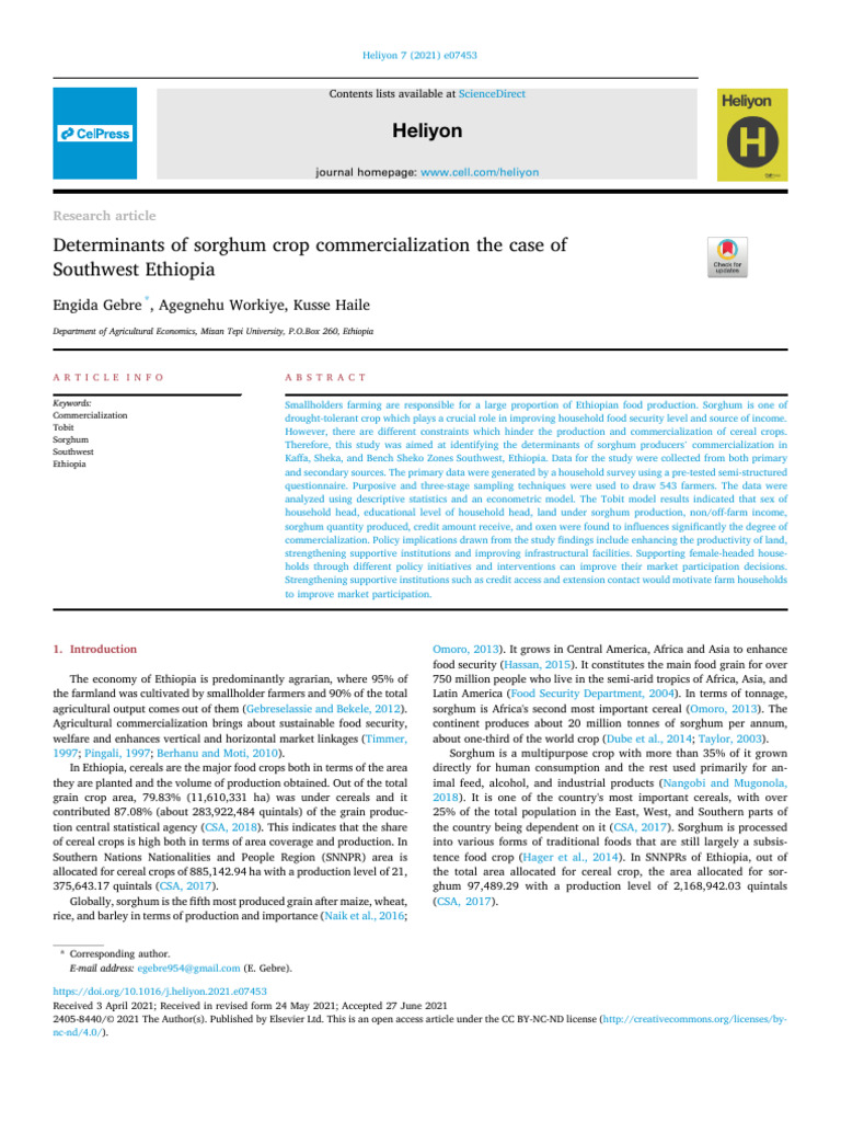 Engida Gebre Et Al 2021 Commercialization | PDF | Cereals | Agriculture