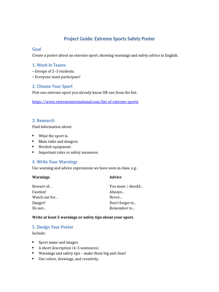 Extreme Sports Safety Poster Project | PDF