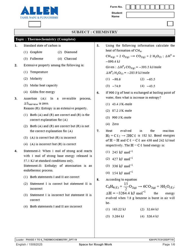 Thermochemistry Practice Questions | PDF | Physical Sciences | Chemistry