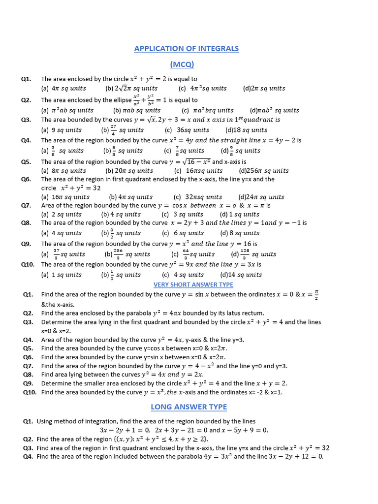 Application of Integrals | PDF | Area | Tangent