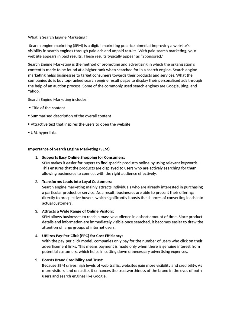 What is Search Engine Marketing | PDF | Search Engine Optimization ...