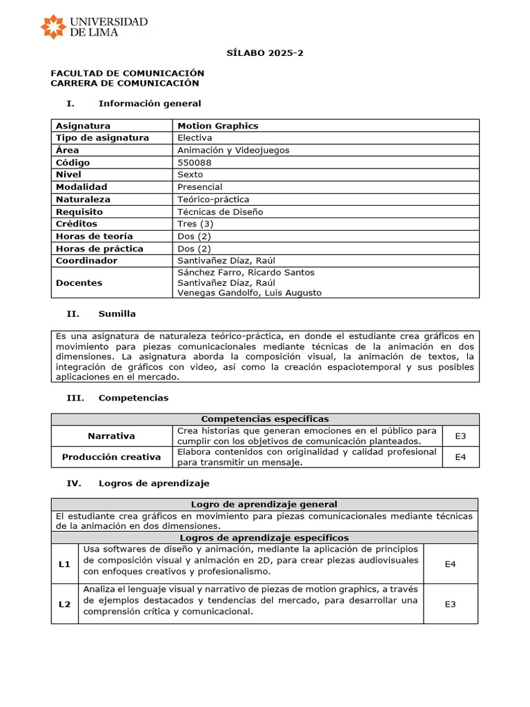 2025-2 Sil Motion Graphics | PDF | Enseñando | Aprendizaje