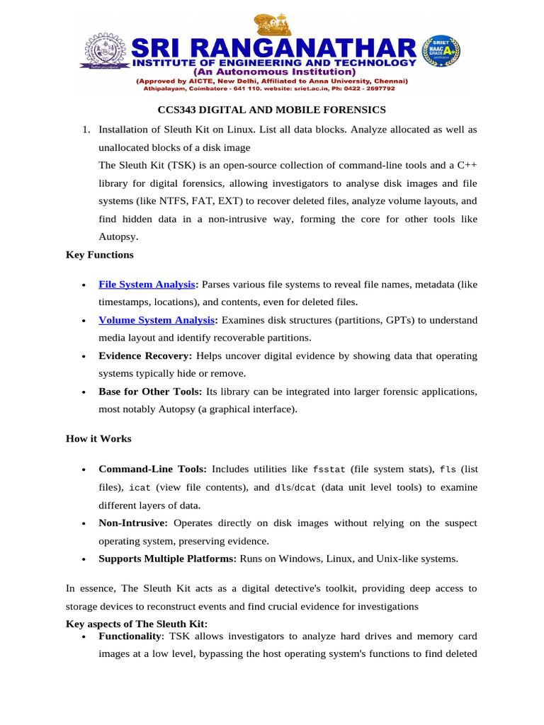 Exercise 1.Sleuth kit Installation | PDF | File System | Computer File