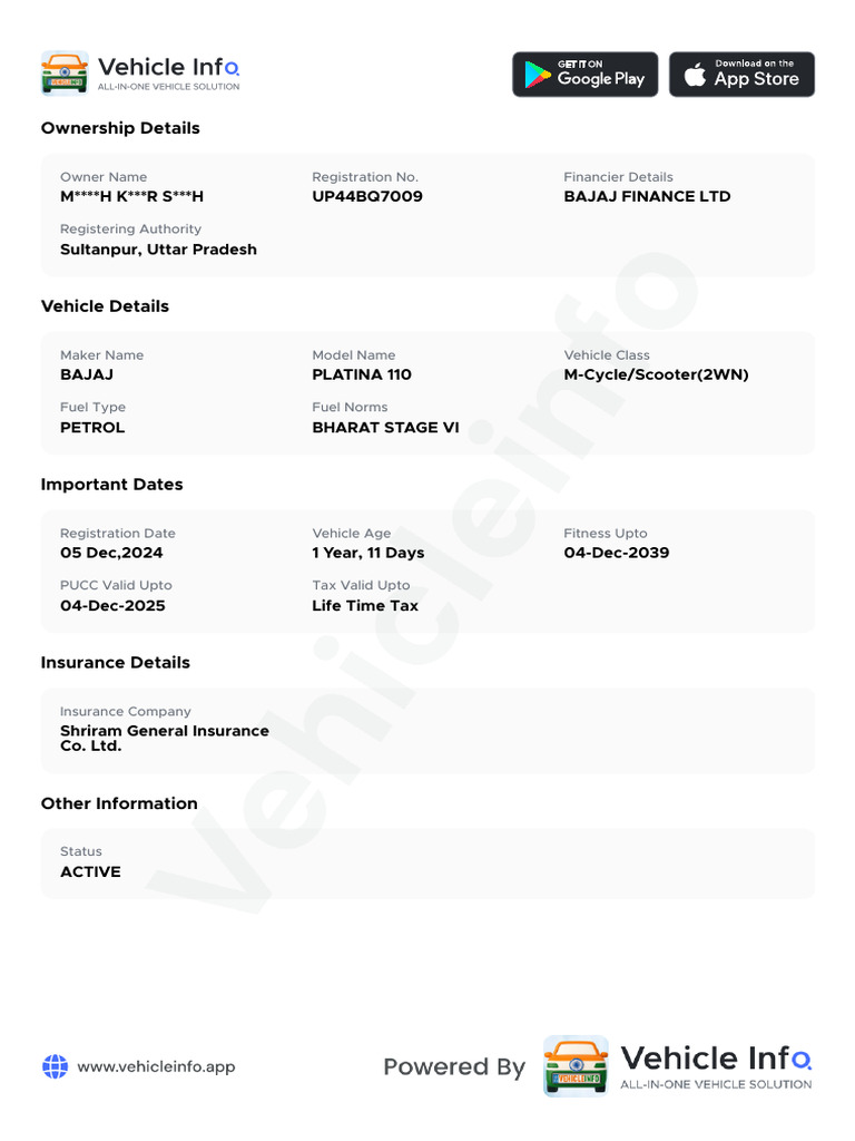 Vehicle Ownership and Details Lookup | PDF