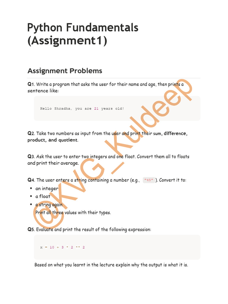 Python Fundamentals - Assignment1 | PDF