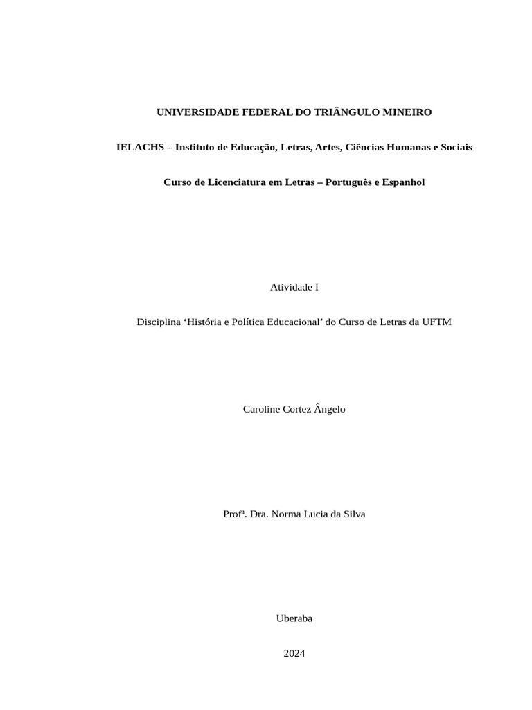 Atividade I - Hist. e Polit. Educacional | PDF | Brasil | Portugal