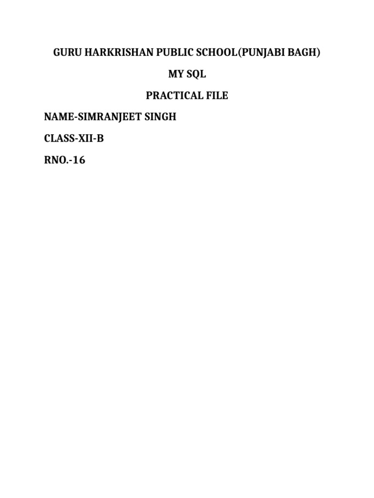 MySQL Practical File for Class XII | PDF