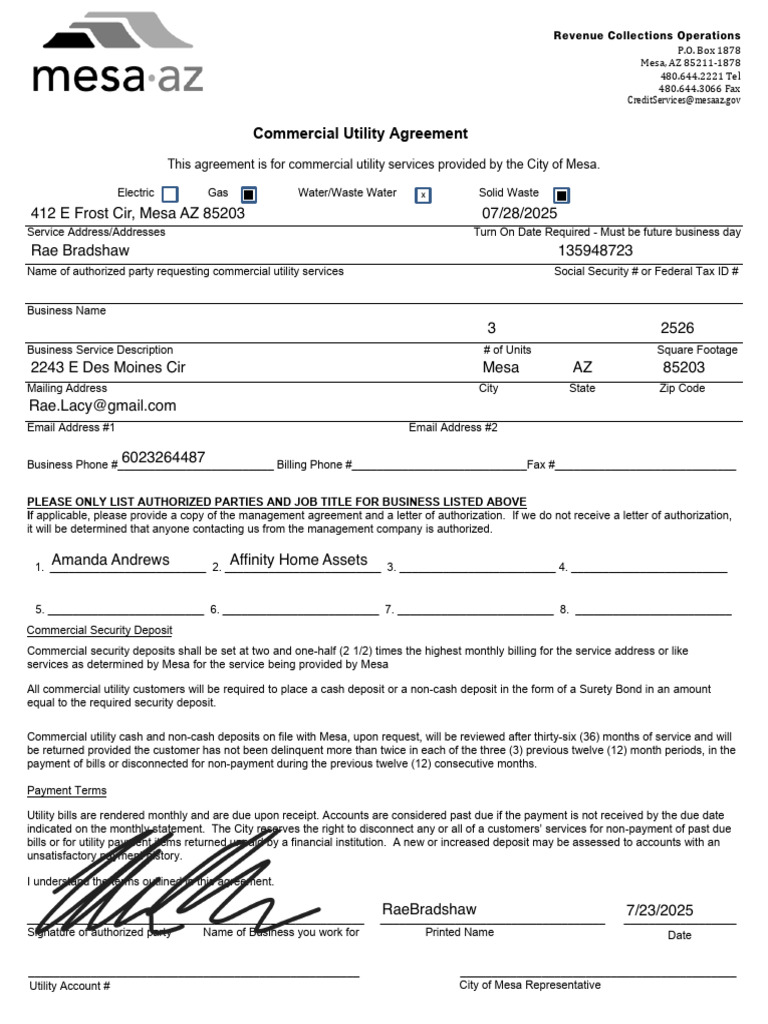 Mesa Commercial Utility Agreement | PDF | Payments | Taxes