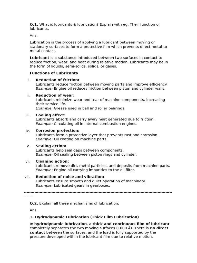 Answer of Assgn 2 (Lubricants) | PDF