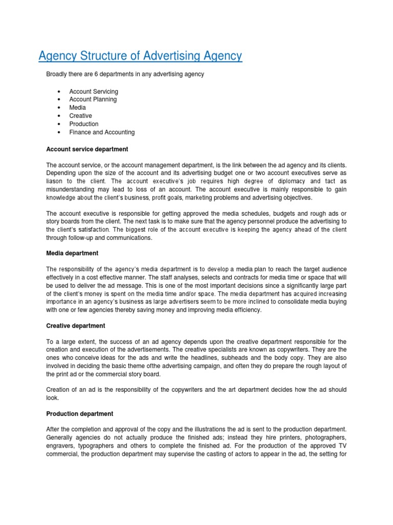 Agency Structure of Advertising Agency | PDF | Marketing Communications ...