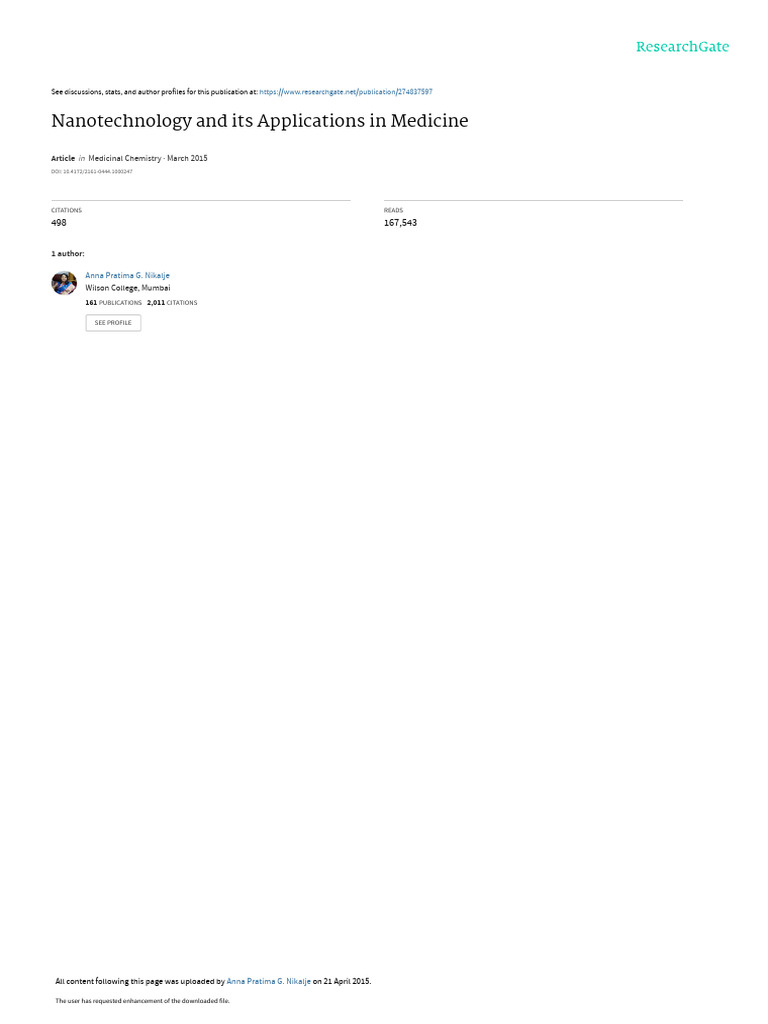 Nanotech Medicinal Chemistry | PDF | Nanotechnology | Nanoparticle