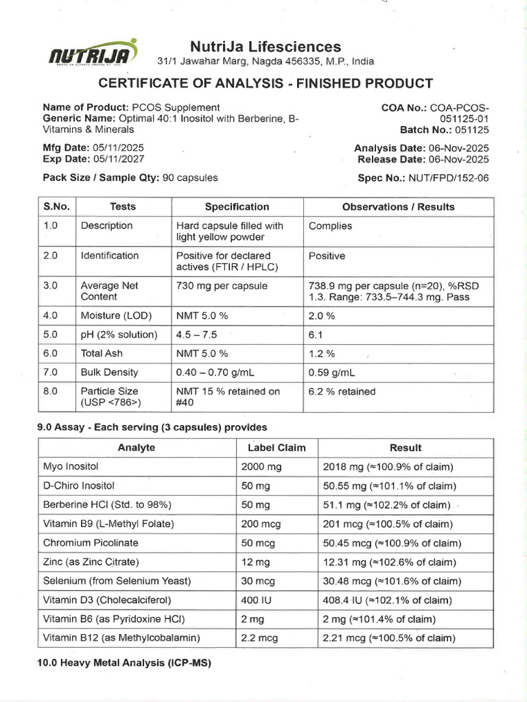 COA - PCOS Supplement | PDF