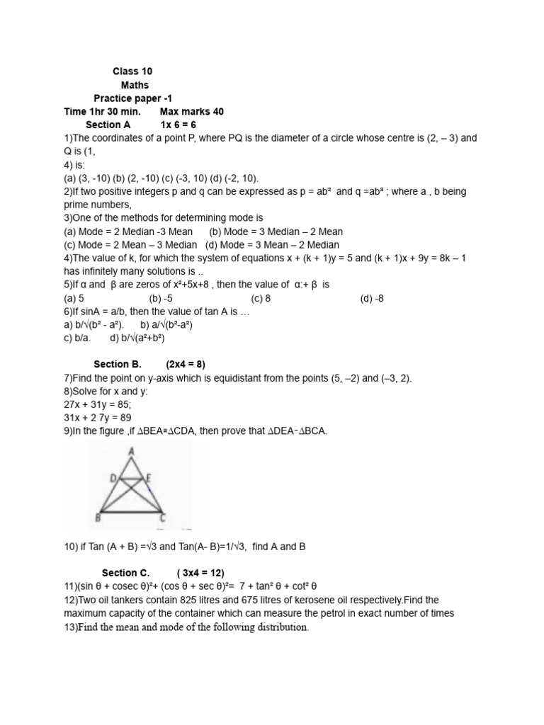 10 Model 1 Practice Paper 2-1 | PDF | Square Root | Mathematics