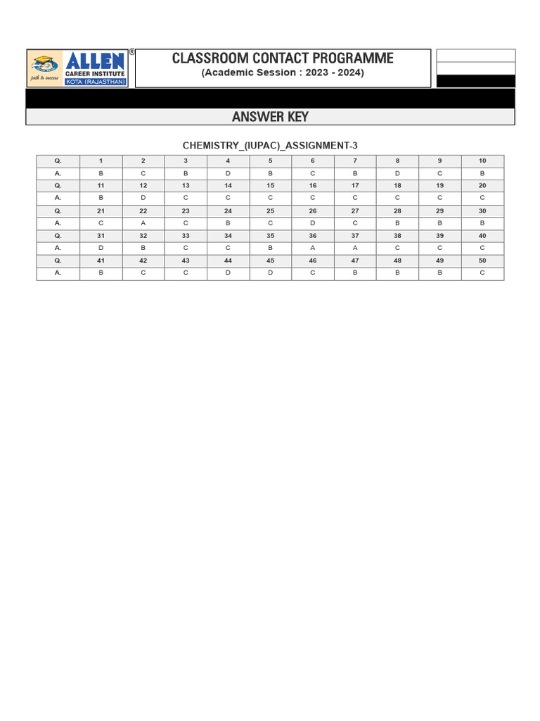 Chemistry Iupac Assignment-3 Answer Keys | PDF