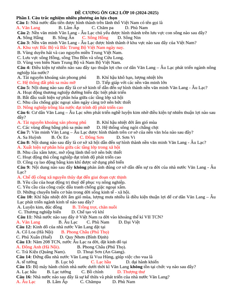 Đề Cương Ôn Gk2 Lớp 10 | PDF