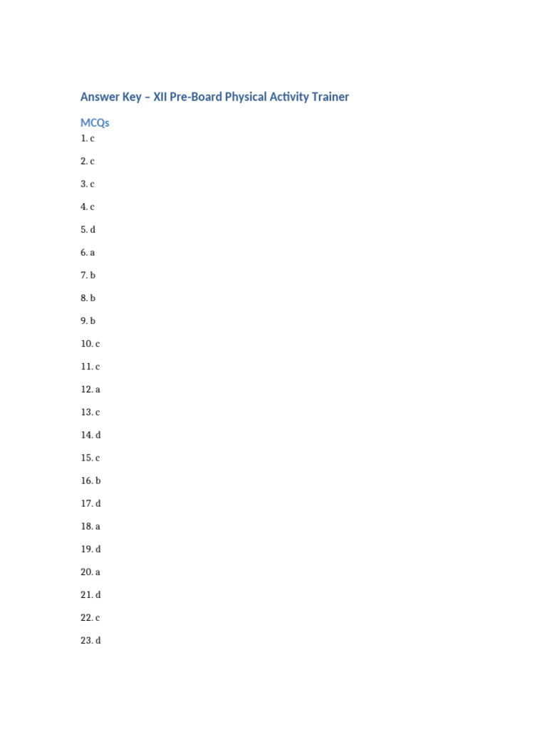 Answer Key XII Preboard PAT | PDF