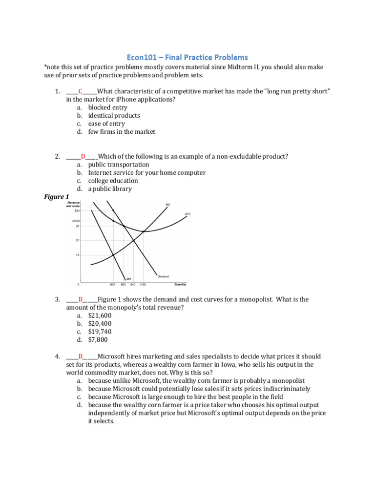 Econ101 Final Practice Problems Guide | PDF | Marginal Cost | Labour ...