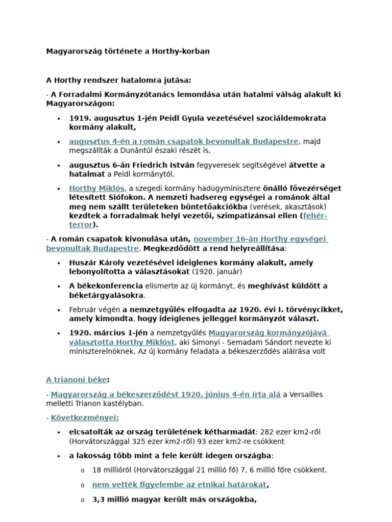 Magyarország története a Horthy | PDF