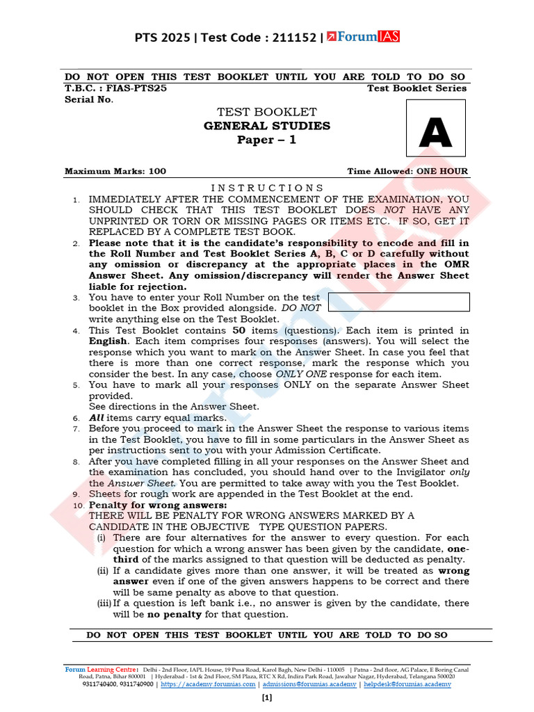 PTS 2025 General Studies Test Booklet | PDF | Kyoto Protocol ...